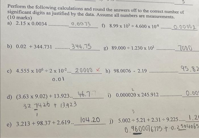 Solved Perform the following calculations and round the | Chegg.com