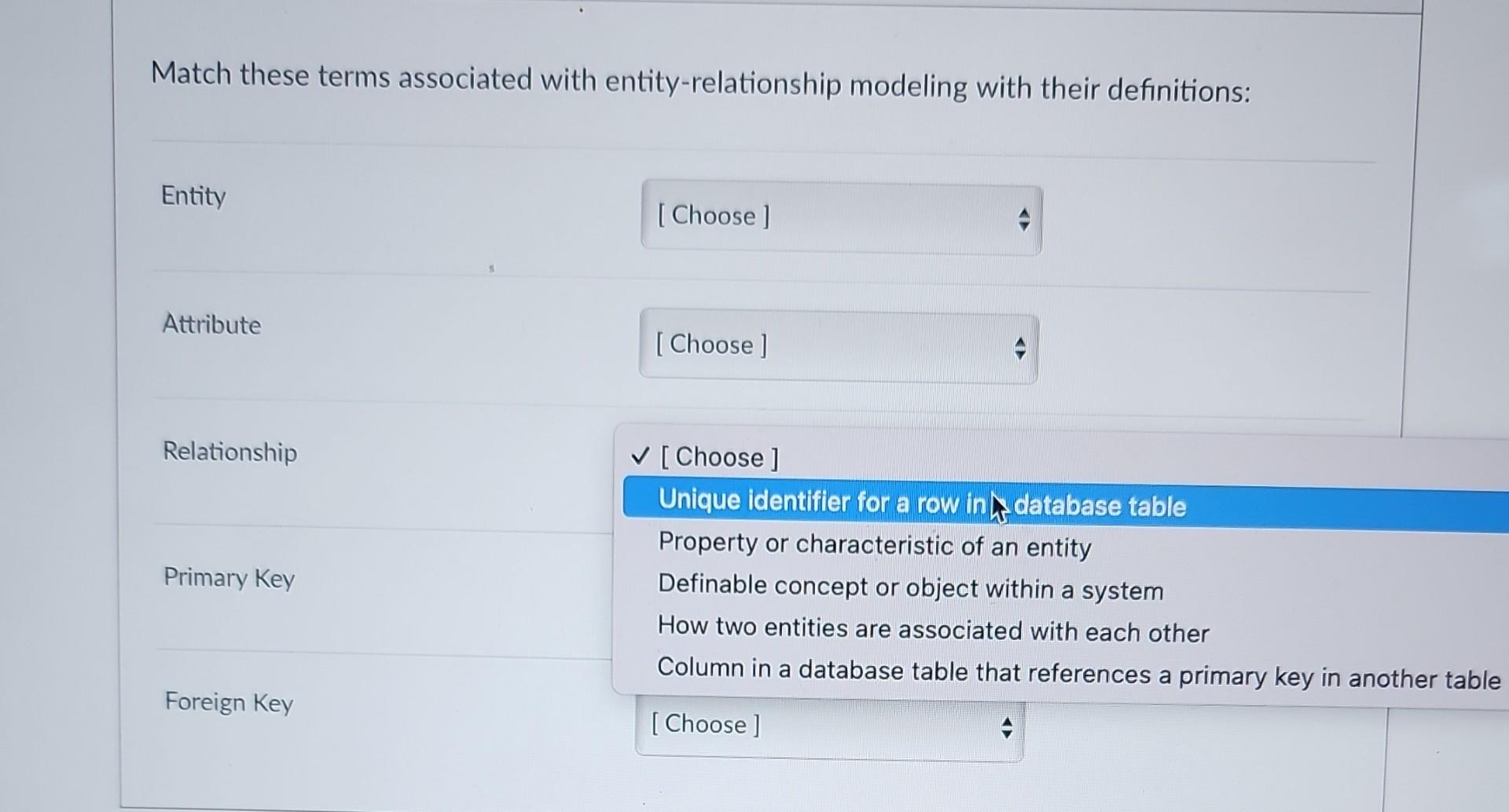 Solved Match these terms associated with entity-relationship | Chegg.com