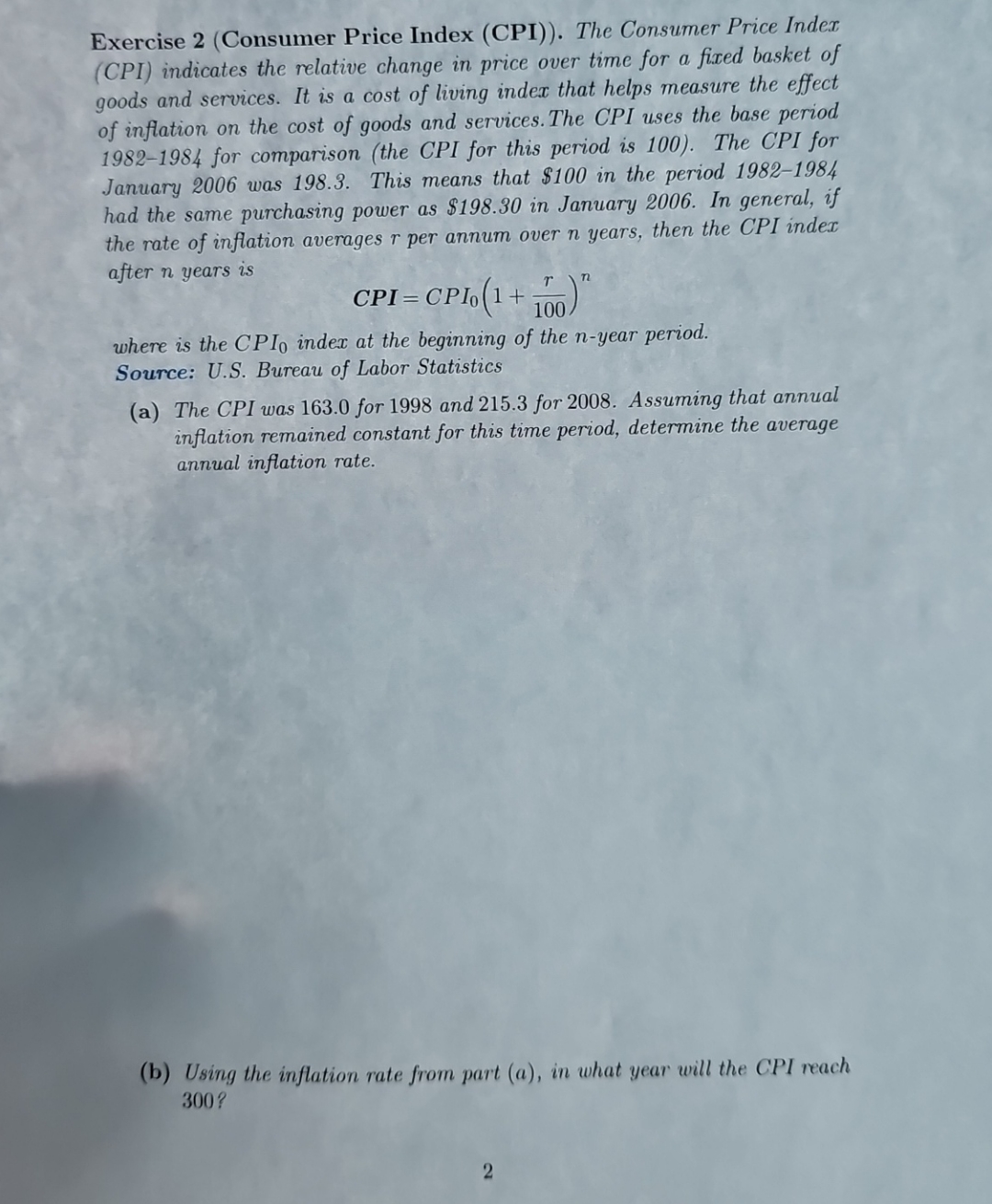 Solved Exercise 2 (Consumer Price Index (CPI)). ﻿The | Chegg.com