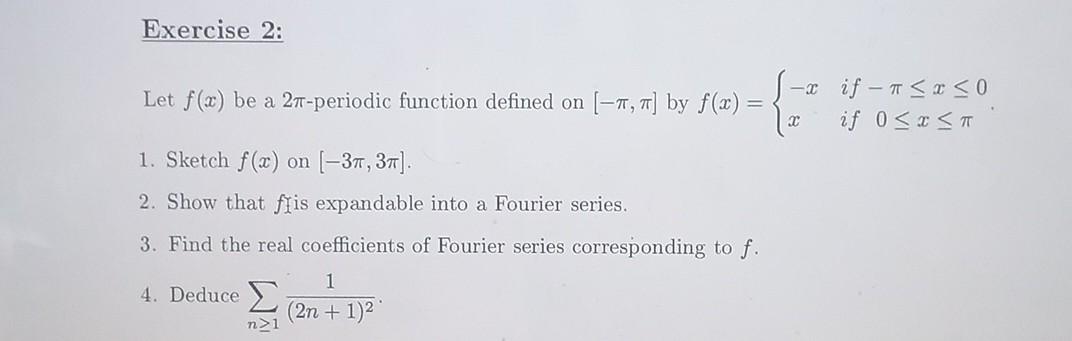 Solved Let f(x) be a 2π-periodic function defined on [−π,π] | Chegg.com
