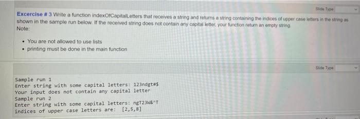 Solved Excercise # 3 Write a function indexOtCapitalLetters | Chegg.com