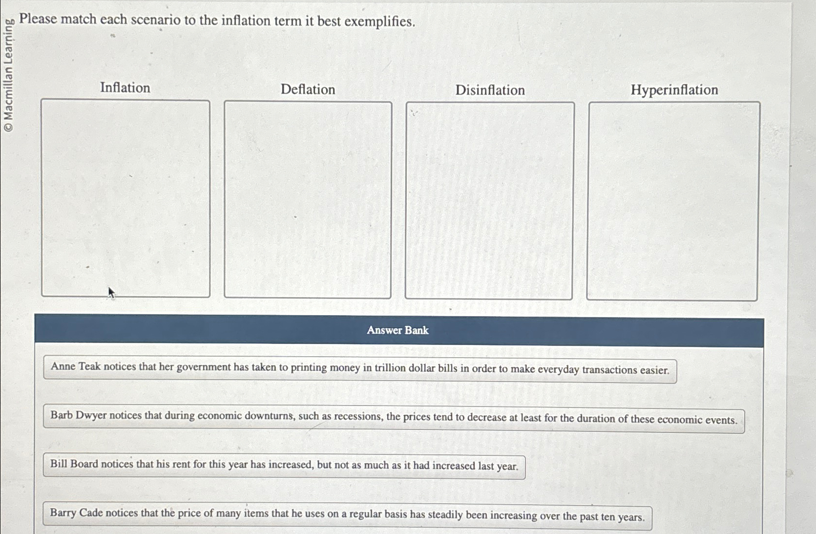 Solved Please match each scenario to the inflation term it | Chegg.com