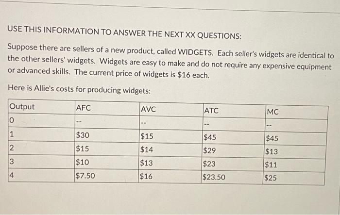 Solved USE THIS INFORMATION TO ANSWER THE NEXT XX QUESTIONS: | Chegg.com