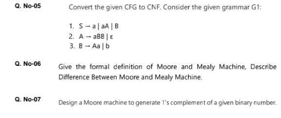 Solved Q. No-05 Convert the given CFG to CNF. Consider the | Chegg.com