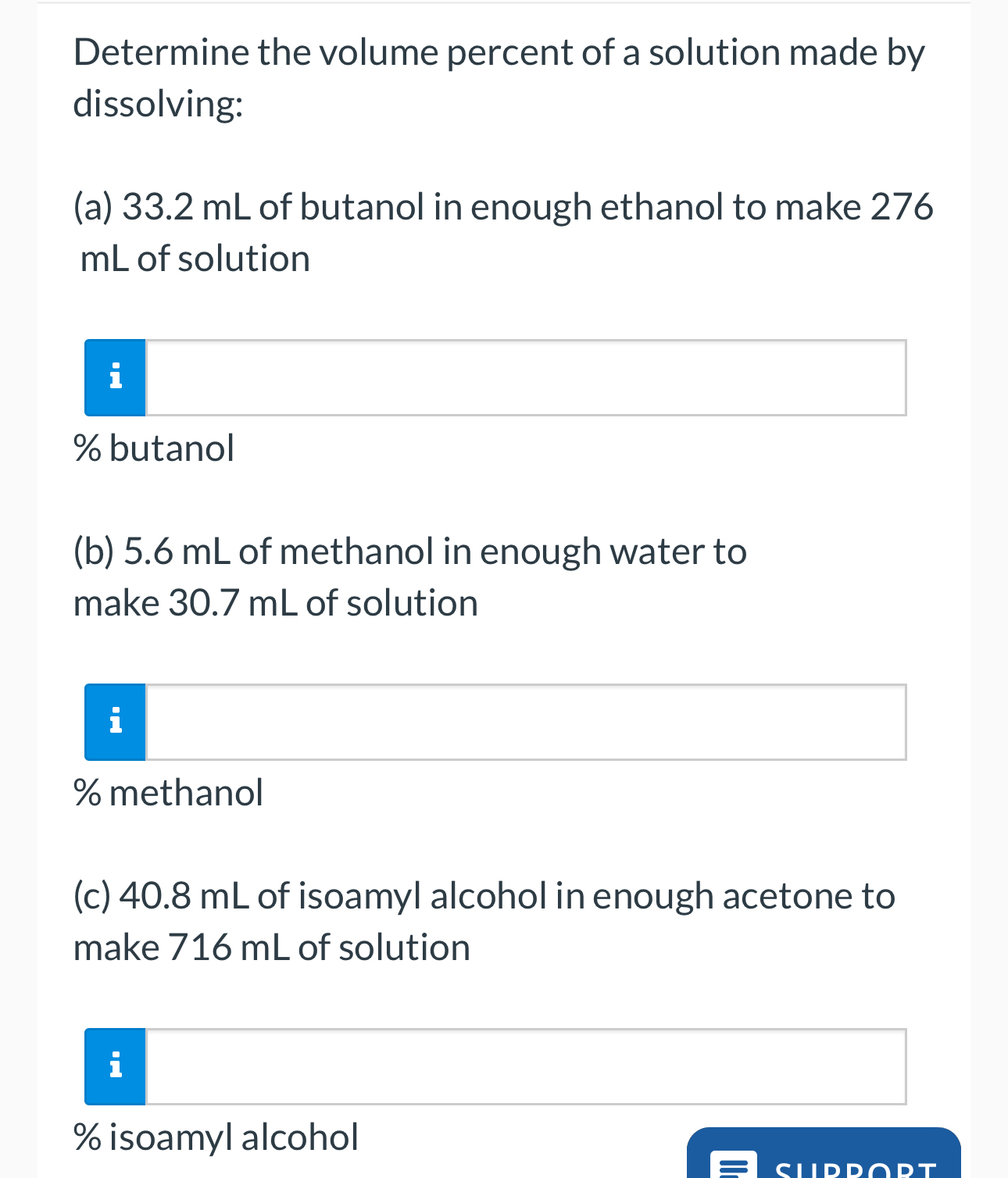 Solved Determine the volume percent of a solution made by | Chegg.com