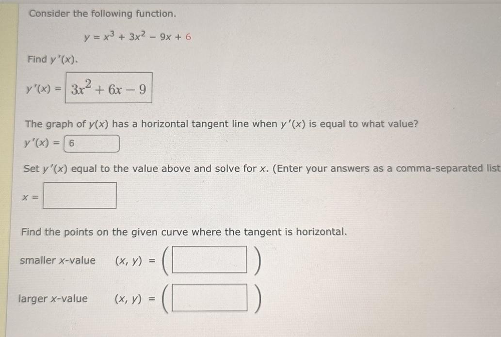 Solved Consider The Following Function Y X3 3x2 9x 6find
