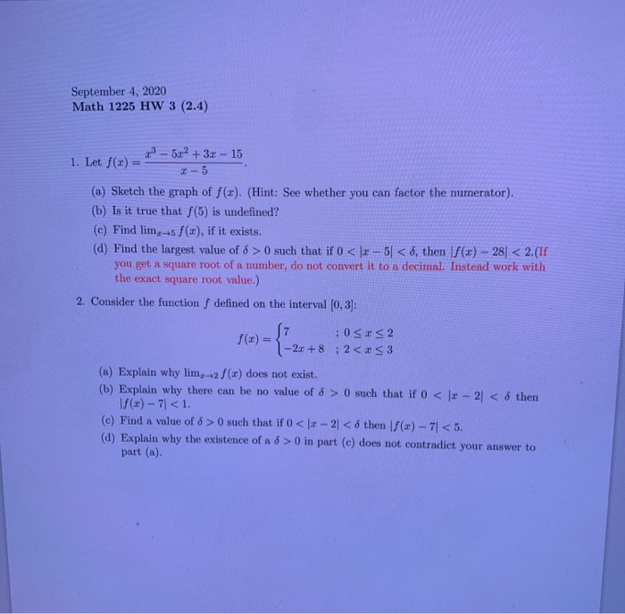 Solved September 4, 2020 Math 1225 HW 3 (2.4) 3 - 502 + 3x - | Chegg.com