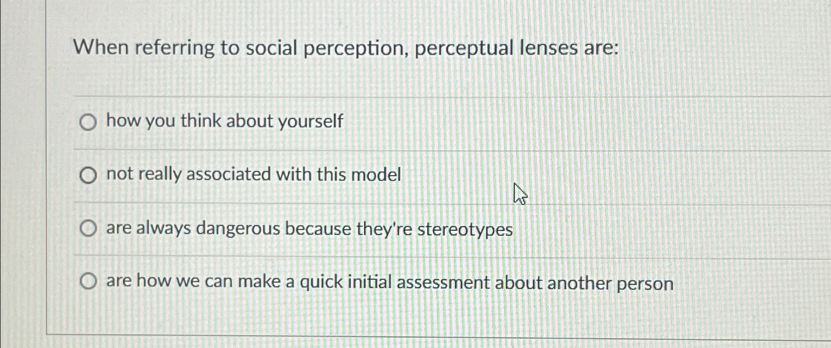 Solved When referring to social perception, perceptual | Chegg.com