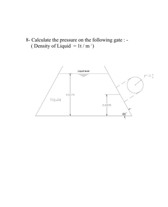 Solved 8- Calculate the pressure on the following gate :( | Chegg.com