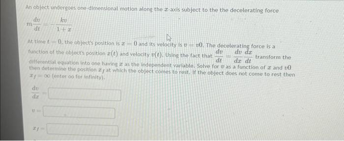Solved An object undergoes one-dimensional motion along the | Chegg.com