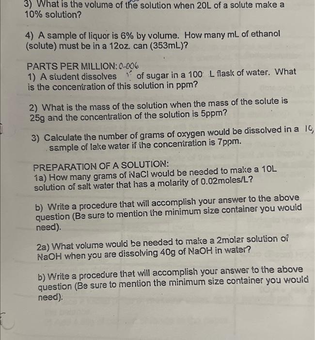 Solved 3) What is the volume of the solution when 20 L of a | Chegg.com