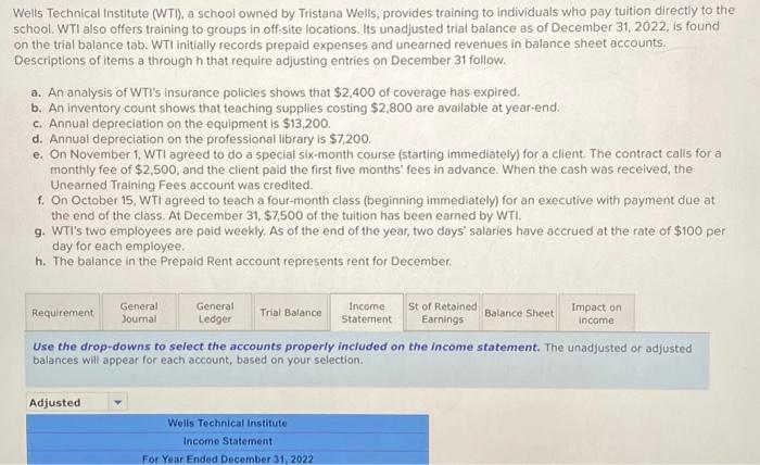 Solved Wells Technical Institute (WTI), a school owned by | Chegg.com