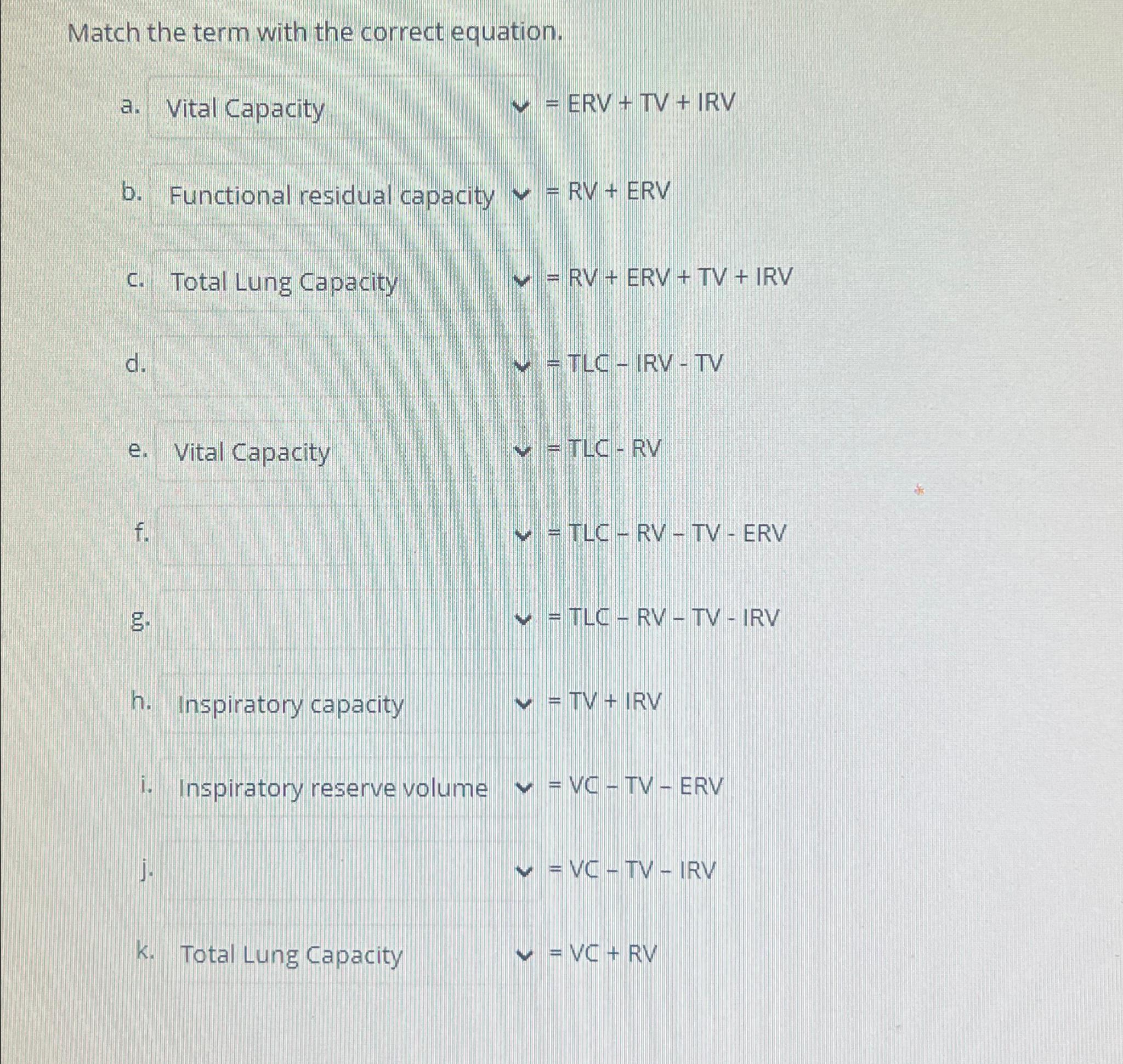 Solved Match the term with the correct equation.a. ﻿Vital | Chegg.com