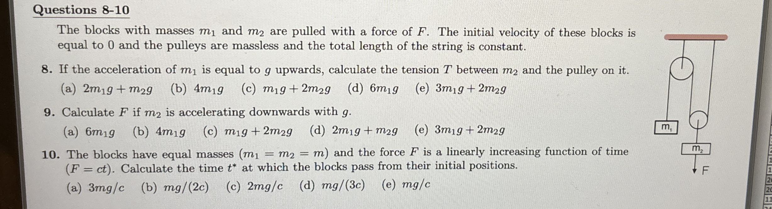 Solved Questions 8-10The blocks with masses m1 ﻿and m2 ﻿are | Chegg.com