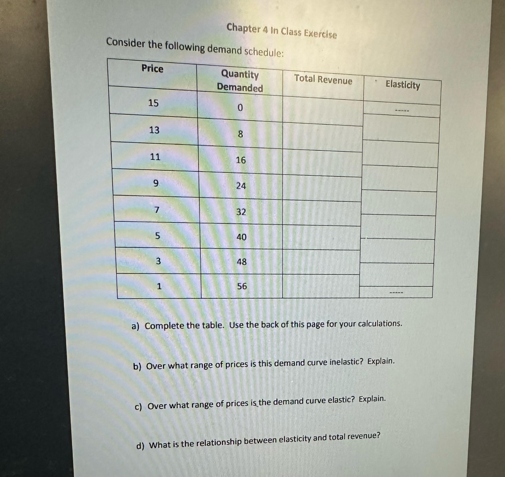 Solved Chapter 4 ﻿In Class ExerelsteConsider the following | Chegg.com