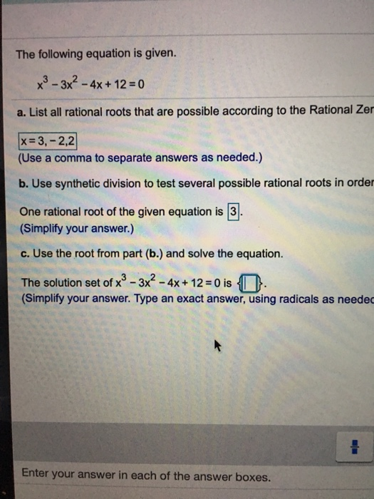 Solved The following equation is given. x3-3x2-4x+12=0 a. | Chegg.com