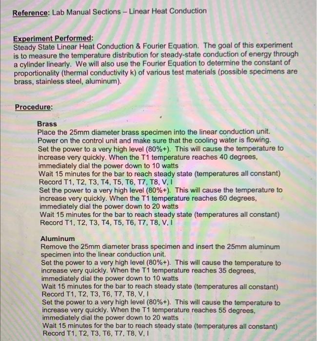 Experiment Performed: Steady State Linear Heat | Chegg.com