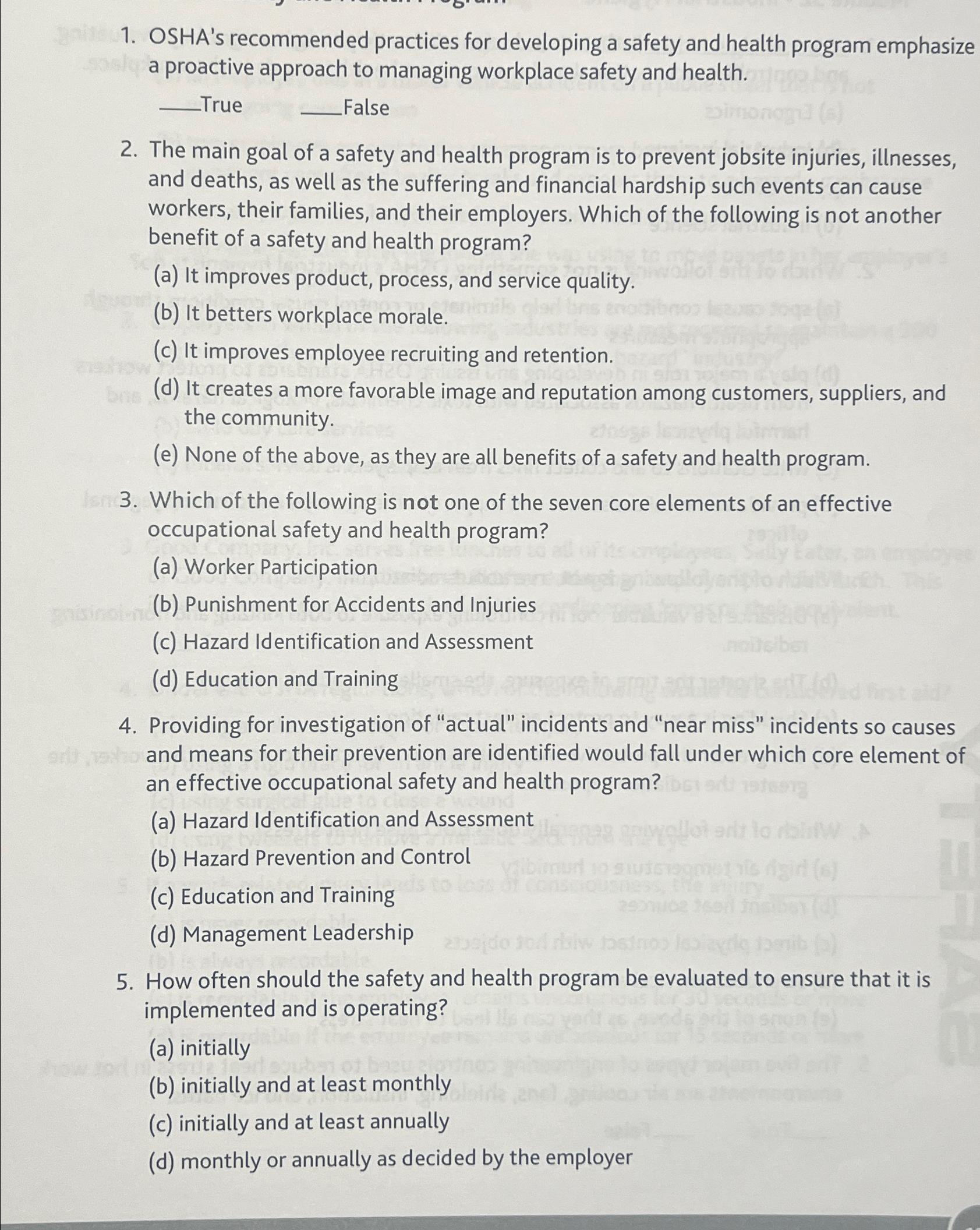 Solved OSHA's recommended practices for developing a safety | Chegg.com