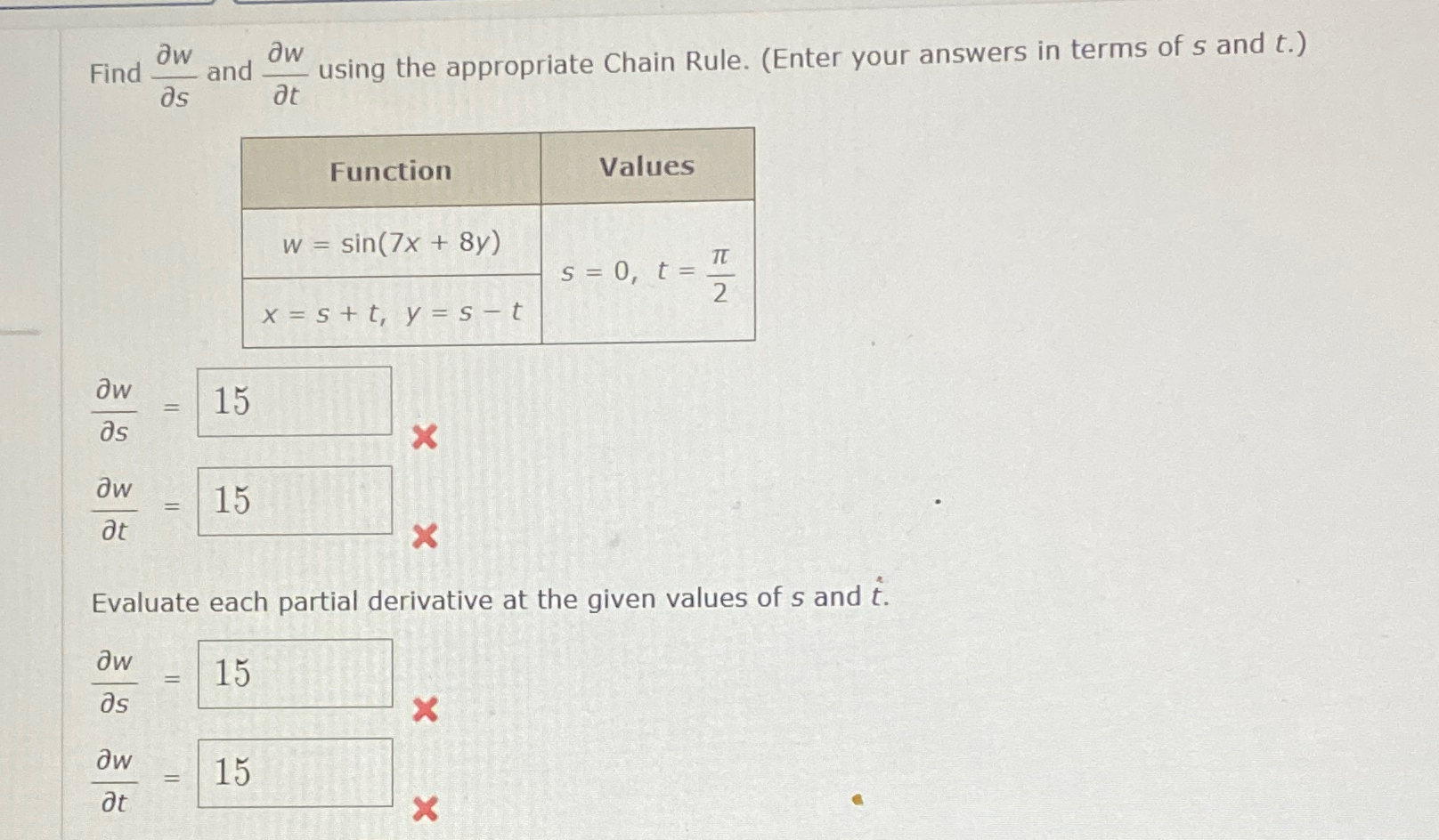Solved Find delwdels ﻿and delwdelt ﻿using the appropriate | Chegg.com