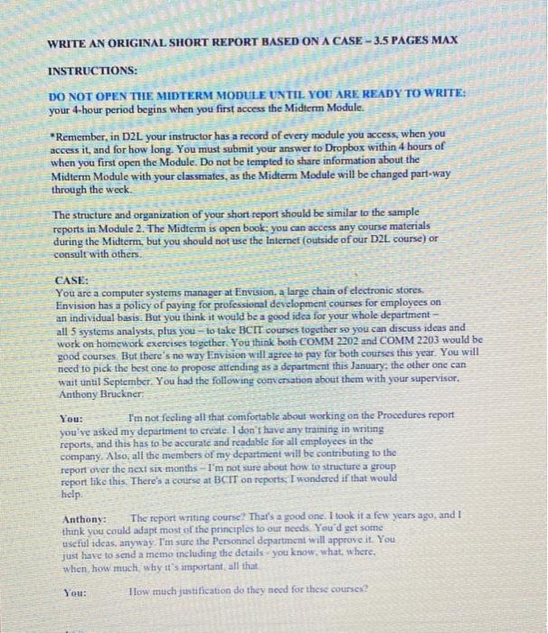 WRITE AN ORIGINAL SHORT REPORT BASED ON A CASE - 3.5 | Chegg.com