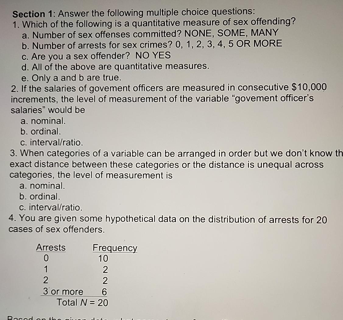 Section 1: Answer the following multiple choice | Chegg.com