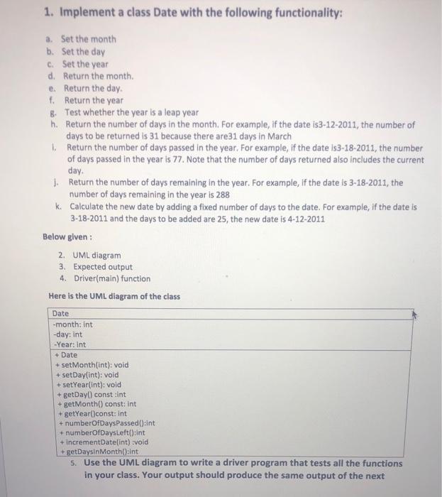 Solved help on this c++ it has to be date.cpp and date.h of | Chegg.com