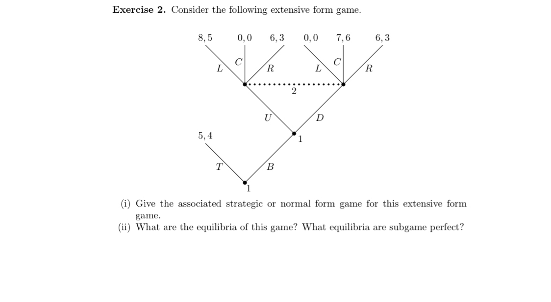 Solved Exercise 2. Consider the following extensive form | Chegg.com Solved Exercise 2. Consider the following extensive form | Chegg.com