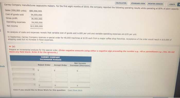Solved CALCULATOR STANDARD VIEW PRINTER VERSION BACK N | Chegg.com