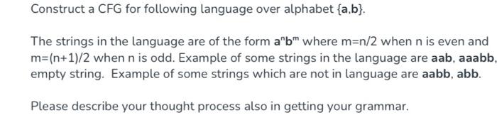 Solved Construct a CFG for following language over alphabet | Chegg.com