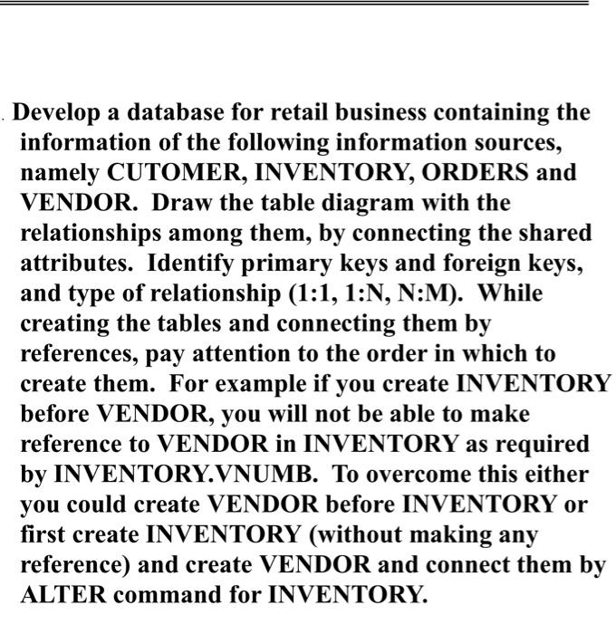 Solved Develop a database for retail business containing the | Chegg.com