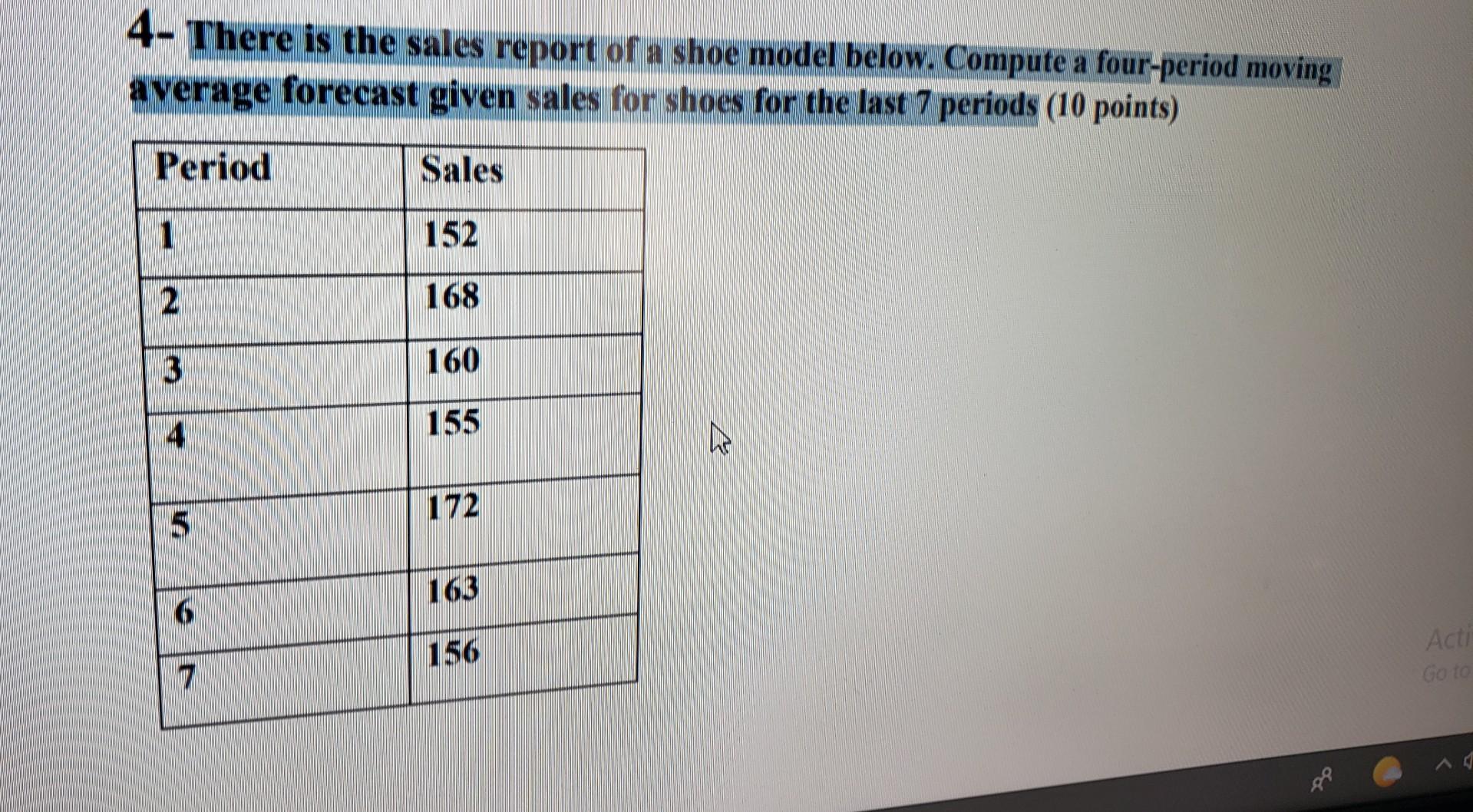 Solved 4- There is the sales report of a shoe model below. | Chegg.com