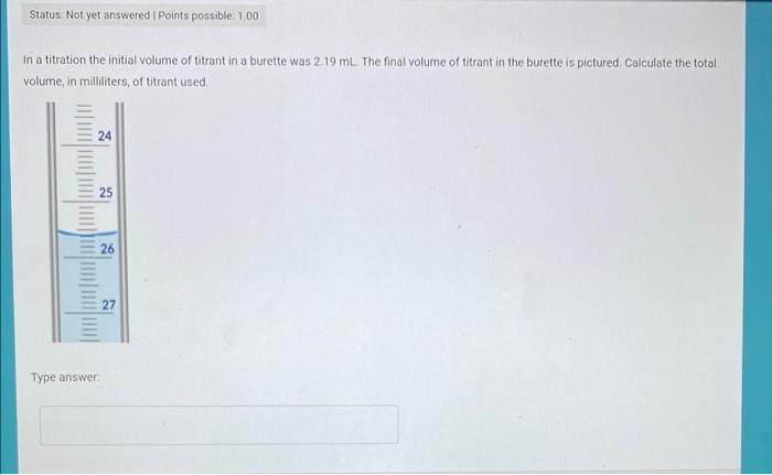 Solved In a titration the initial titrant in a burette was | Chegg.com