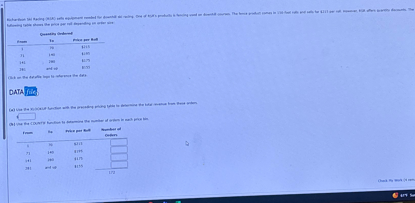 Solved following table shows the price per roll depending on | Chegg.com