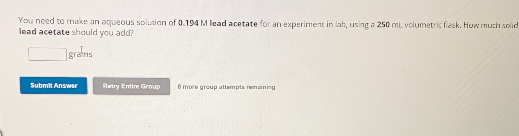 Solved You need to make an aqueous solution of 0.194M ﻿lead | Chegg.com