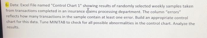 Solved 6- Data: Excel File named "Control Chart 1 " | Chegg.com