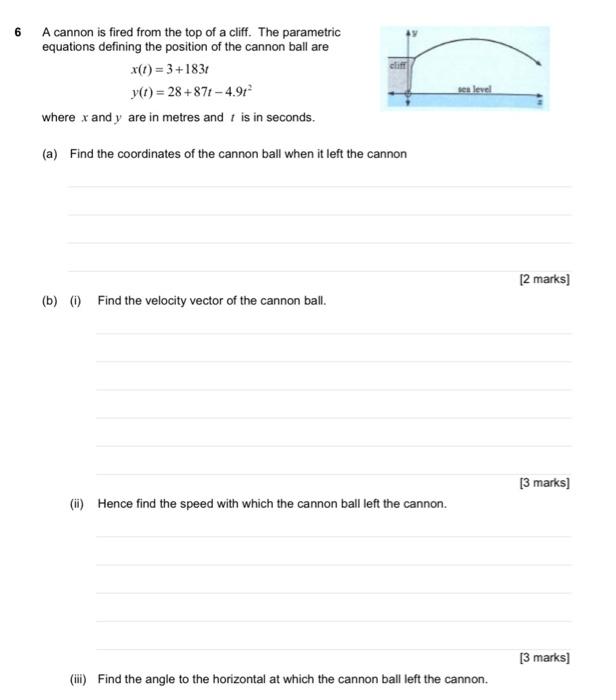 Solved 6 cliff A cannon is fired from the top of a cliff. | Chegg.com