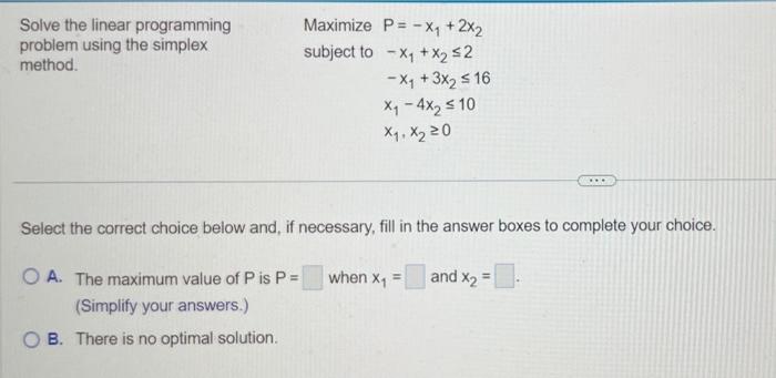 Solved Solve the linear programming problem using the | Chegg.com
