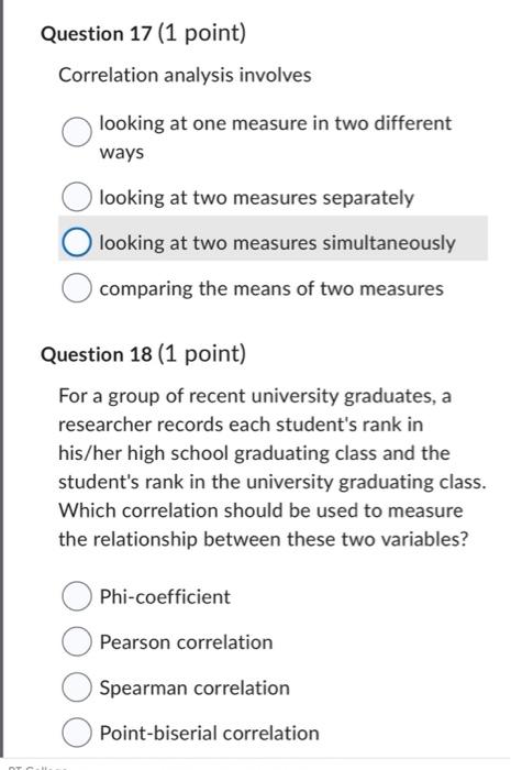 Solved Correlation analysis involves looking at one measure | Chegg.com