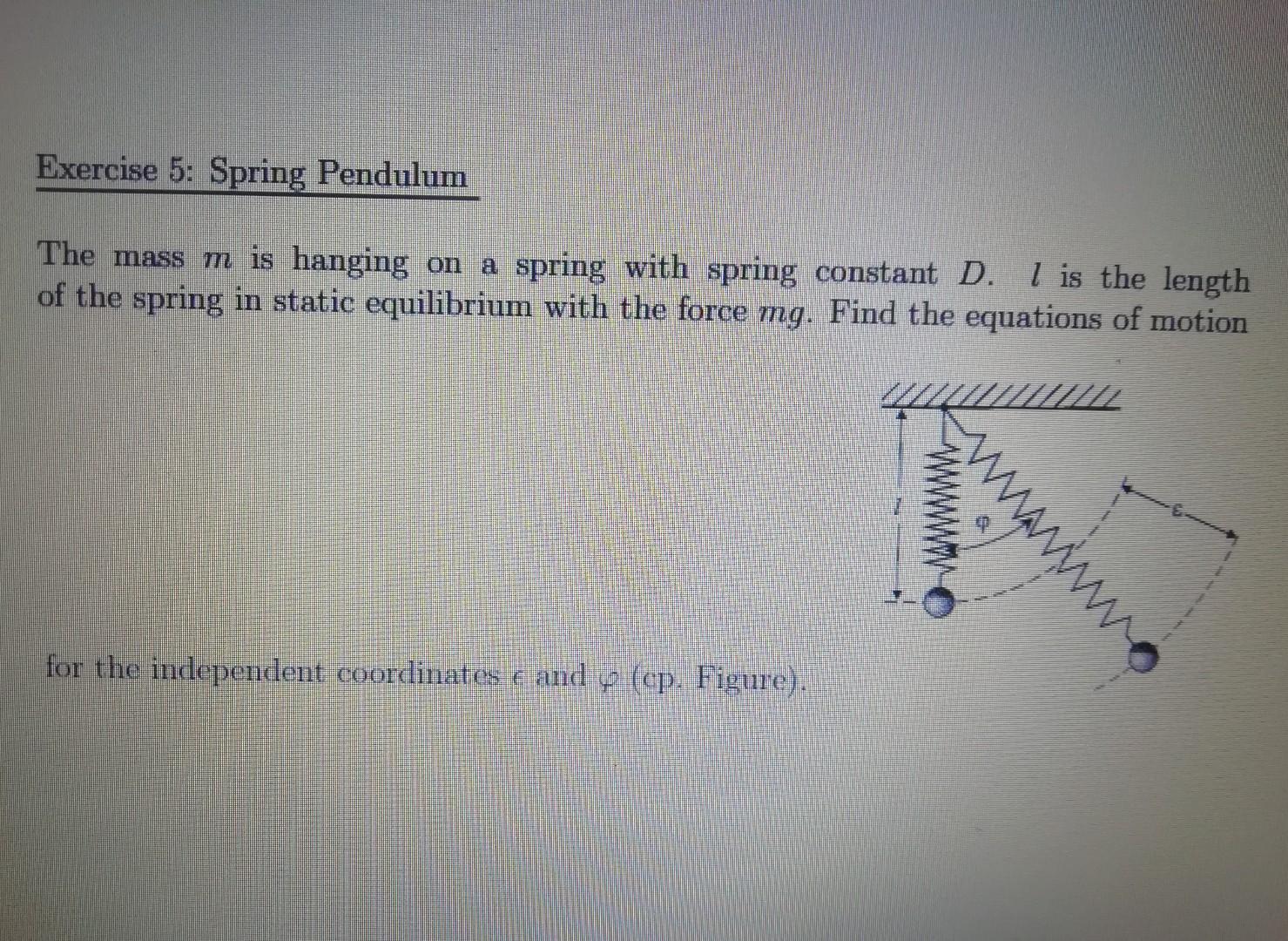 Solved Exercise 5: Spring Pendulum The mass m is hanging on | Chegg.com