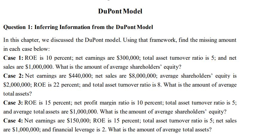 Solved please solve all the questions DuPont ModelQuestion | Chegg.com
