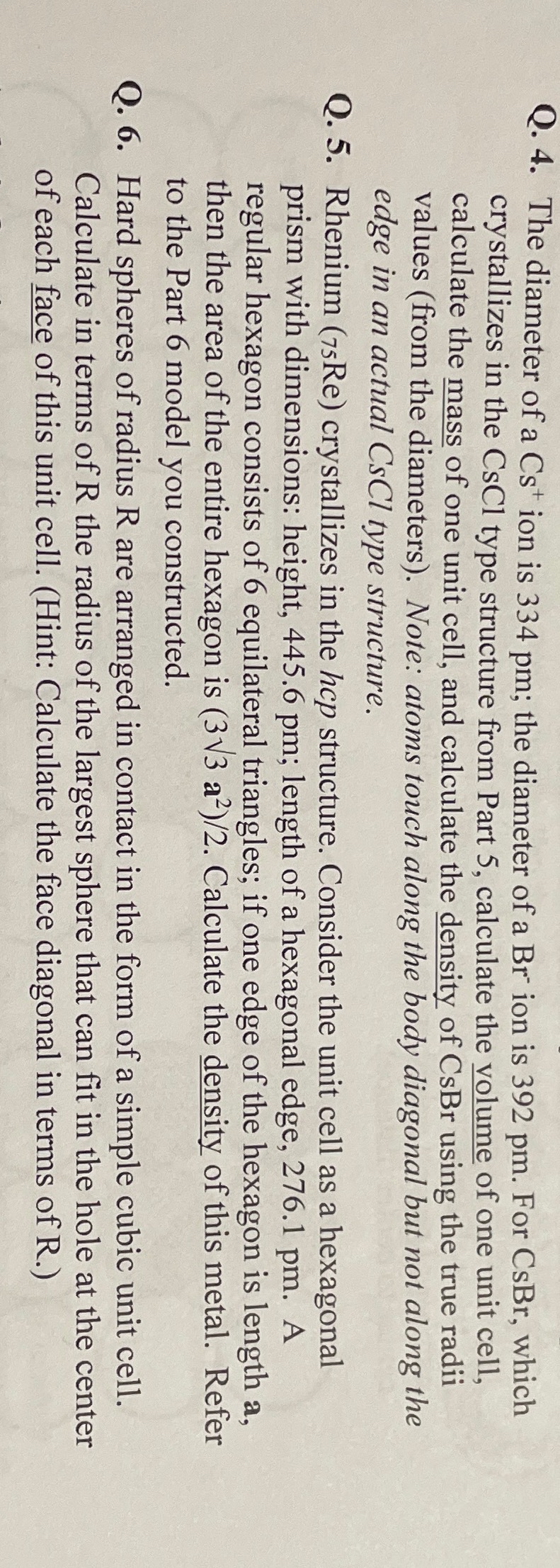 Solved PART 5 ﻿THE CESIUM CHLORIDE, CSCL, ﻿LATTICEICE PAGE | Chegg.com