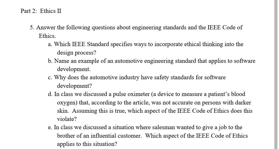 Solved 5. Answer the following questions about engineering | Chegg.com