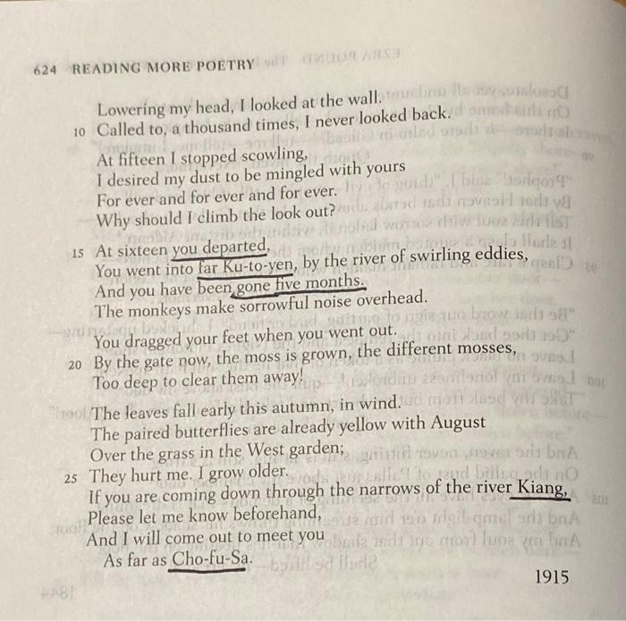 Analyze "The River Merchants Wife" and "To a Daughter | Chegg.com