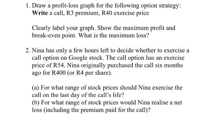 Solved 1. Draw a profit-loss graph for the following option | Chegg.com