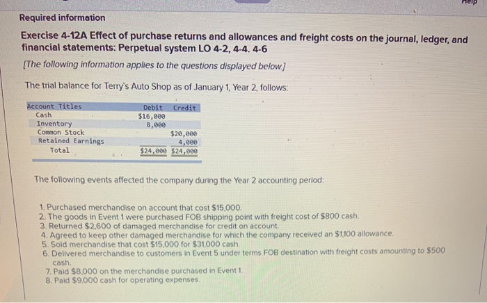 Solved Required information Exercise 4-12A Effect of | Chegg.com