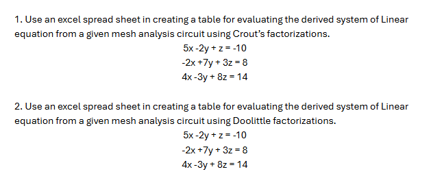 Use an excel spread sheet in creating a table for | Chegg.com