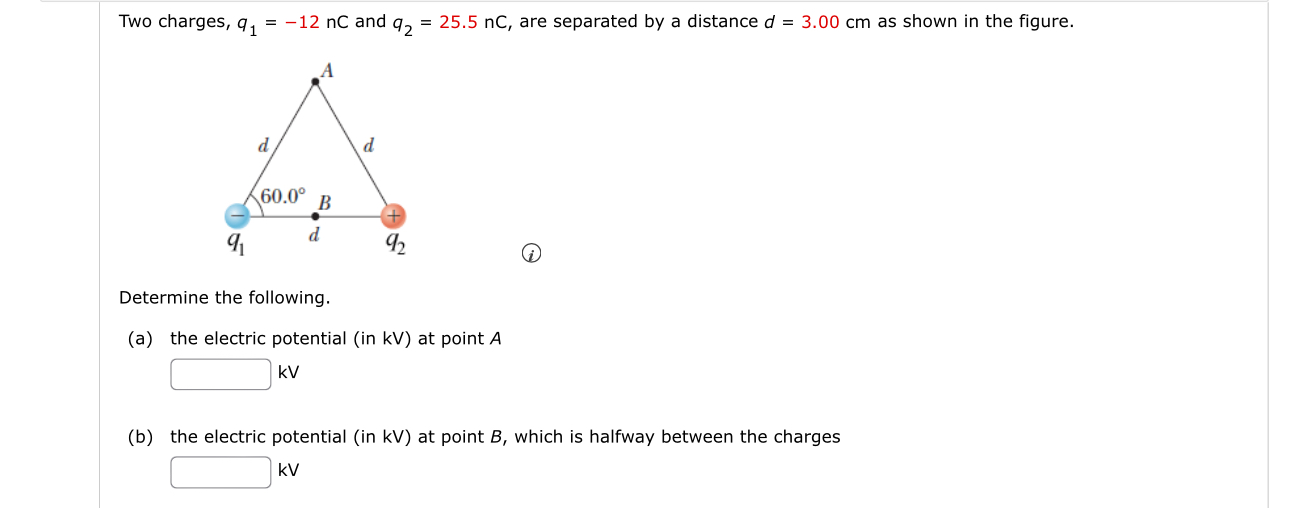Solved Two charges, q1=-12nC ﻿and q2=25.5nC, ﻿are separated | Chegg.com