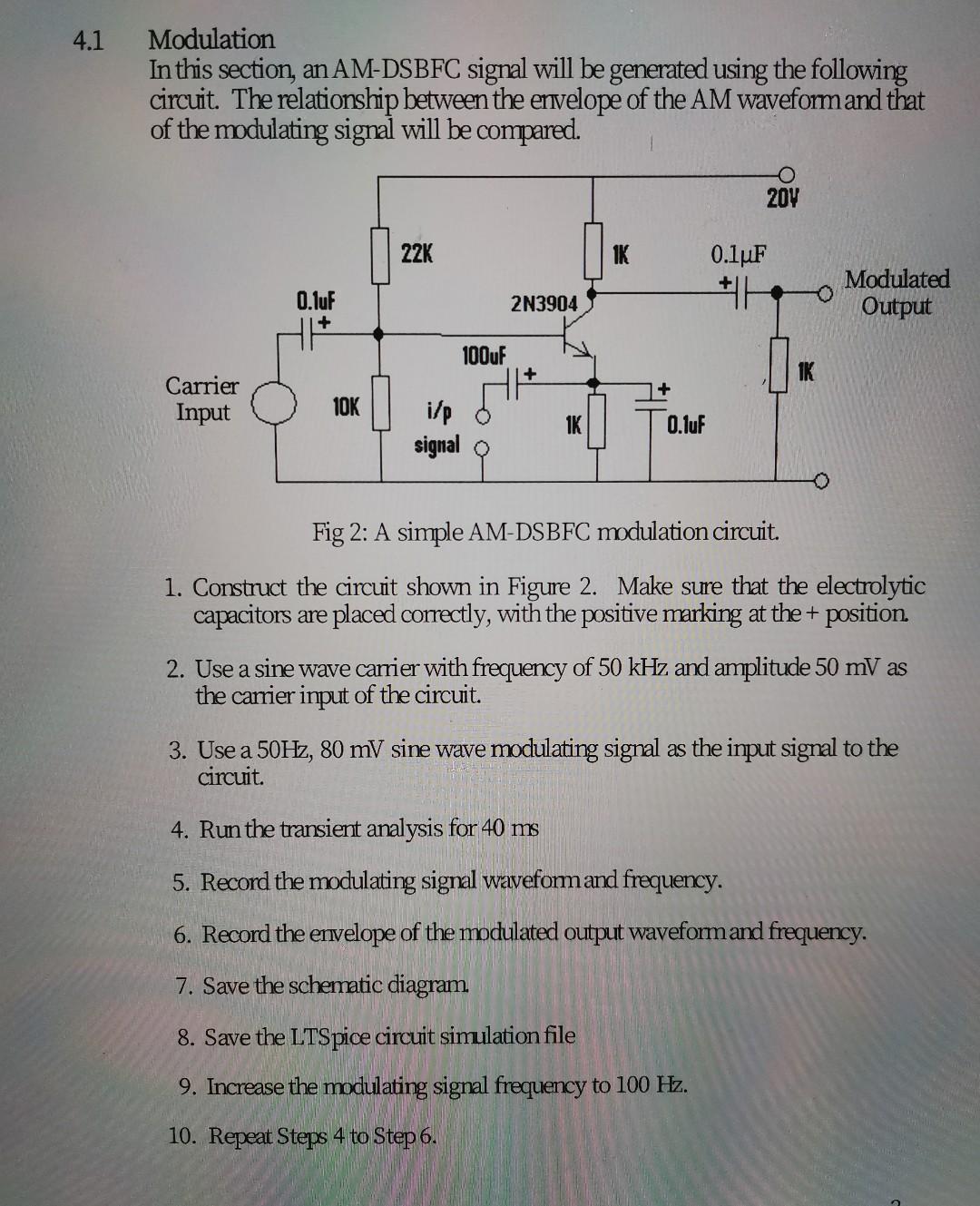 Solved 4.1 Modulation In this section, an AM-DSBFC signal | Chegg.com