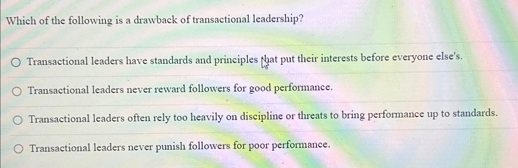 Solved Which of the following is a drawback of transactional | Chegg.com