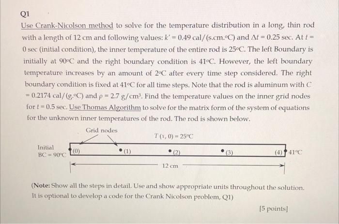 Solved Use Crank-Nicolson method to solve for the | Chegg.com